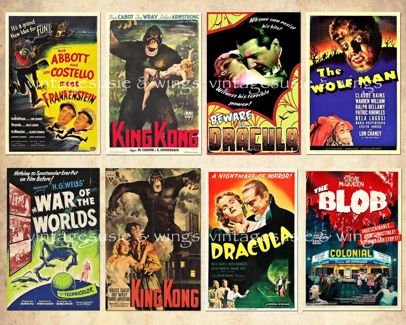 19 Vintage HORROR MOVIE POSTERS 3 Pages Collage Sheets Digital | Etsy