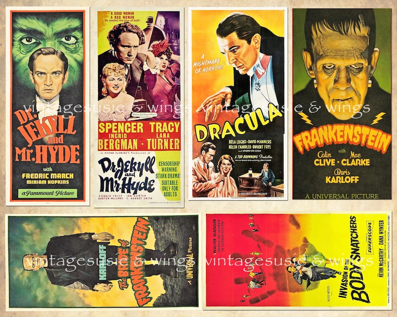 19 Vintage HORROR MOVIE POSTERS 3 Pages Collage Sheets Digital | Etsy