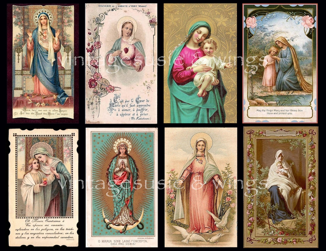 Vintage Mother Mary Holy Card Images, Religious Collage Sheet (digital ...