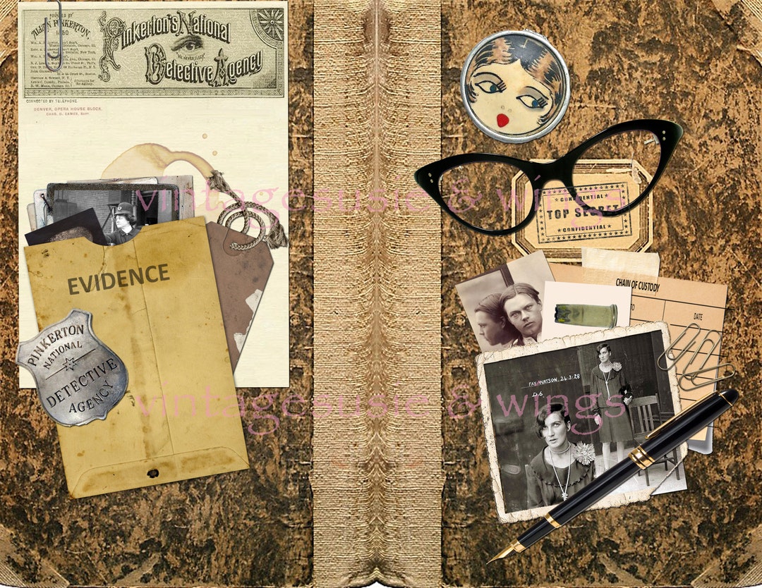Vintage Lady Detective Junk Journal Kit, Printable Collage Backgrounds ...