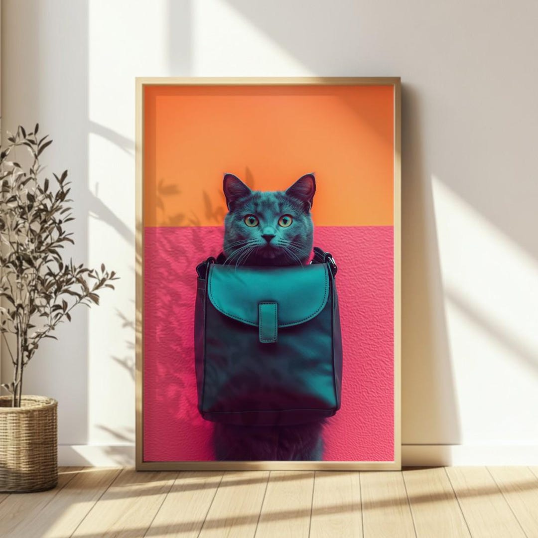 Colorful Cat Pop Art Vibrant Pet Design Wall Decor Neon Style Modern ...