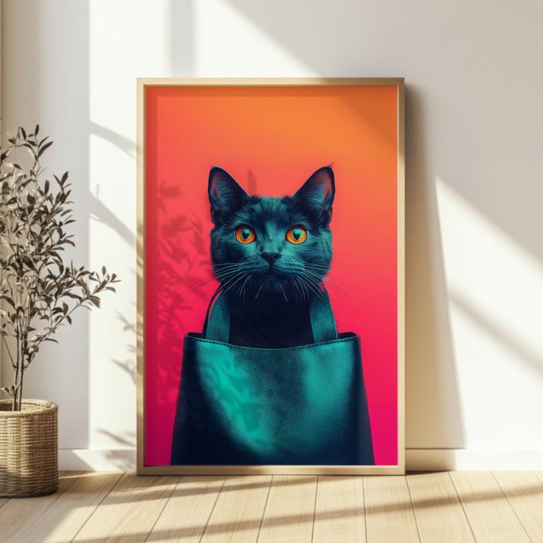 Colorful Cat Pop Art Vibrant Pet Design Wall Decor Neon Style Modern ...