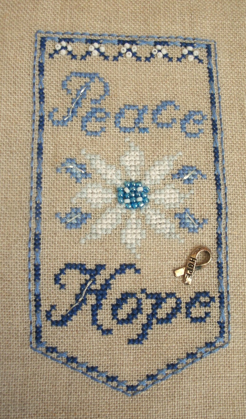 Finished Completed Cross Stitch "peace and Hope" Done on 28 Count Tan Linen - Etsy