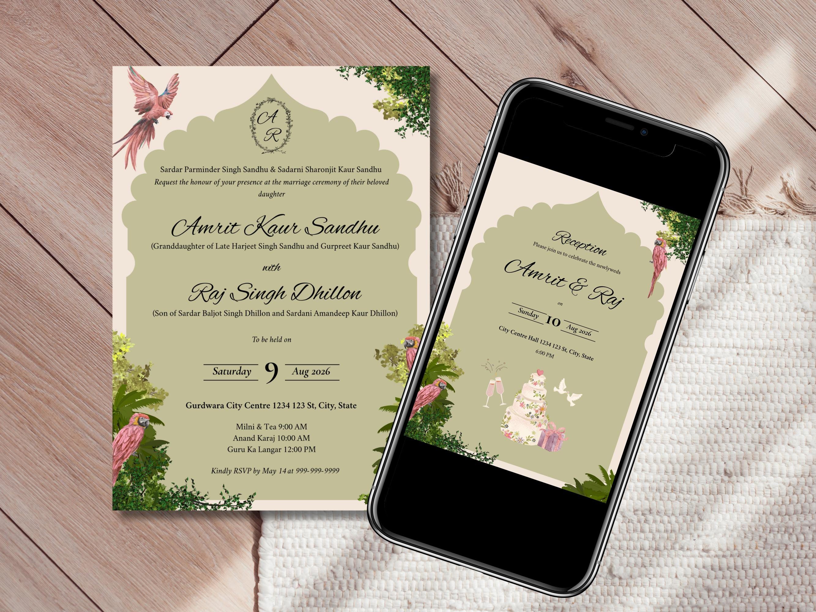Sage Green Punjabi Sikh Wedding Invitation Set - Mendhi, Jago, Maiyan ...