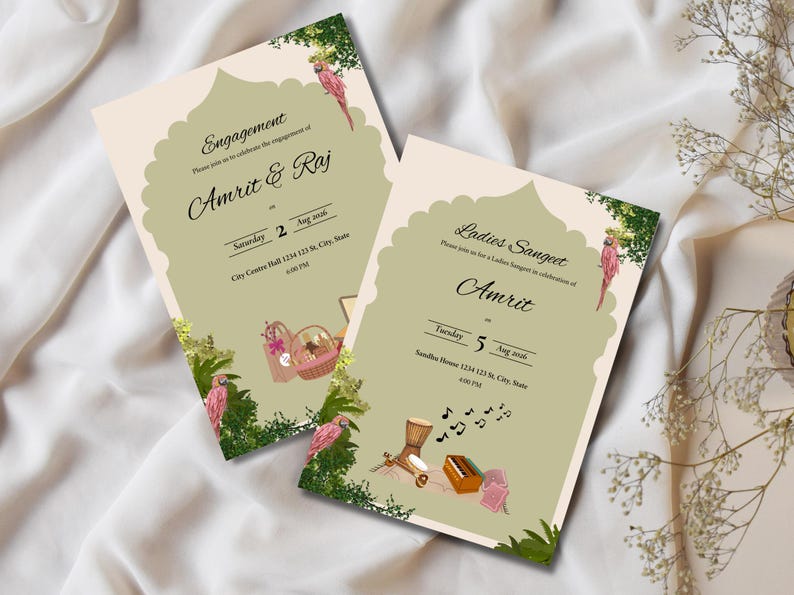 Sage Green Punjabi Sikh Wedding Invitation Set - Mendhi, Jago, Maiyan ...