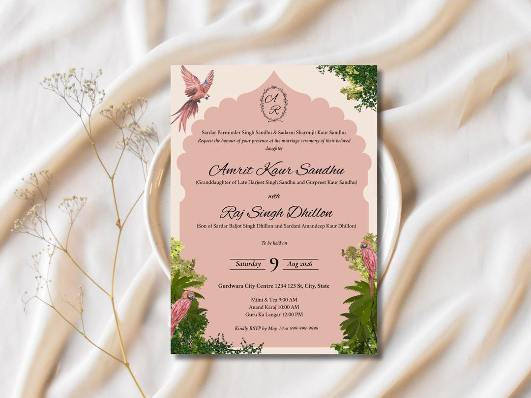 Blush Pink Punjabi Sikh Wedding Invitation Set - Mendhi, Jago, Maiyan ...