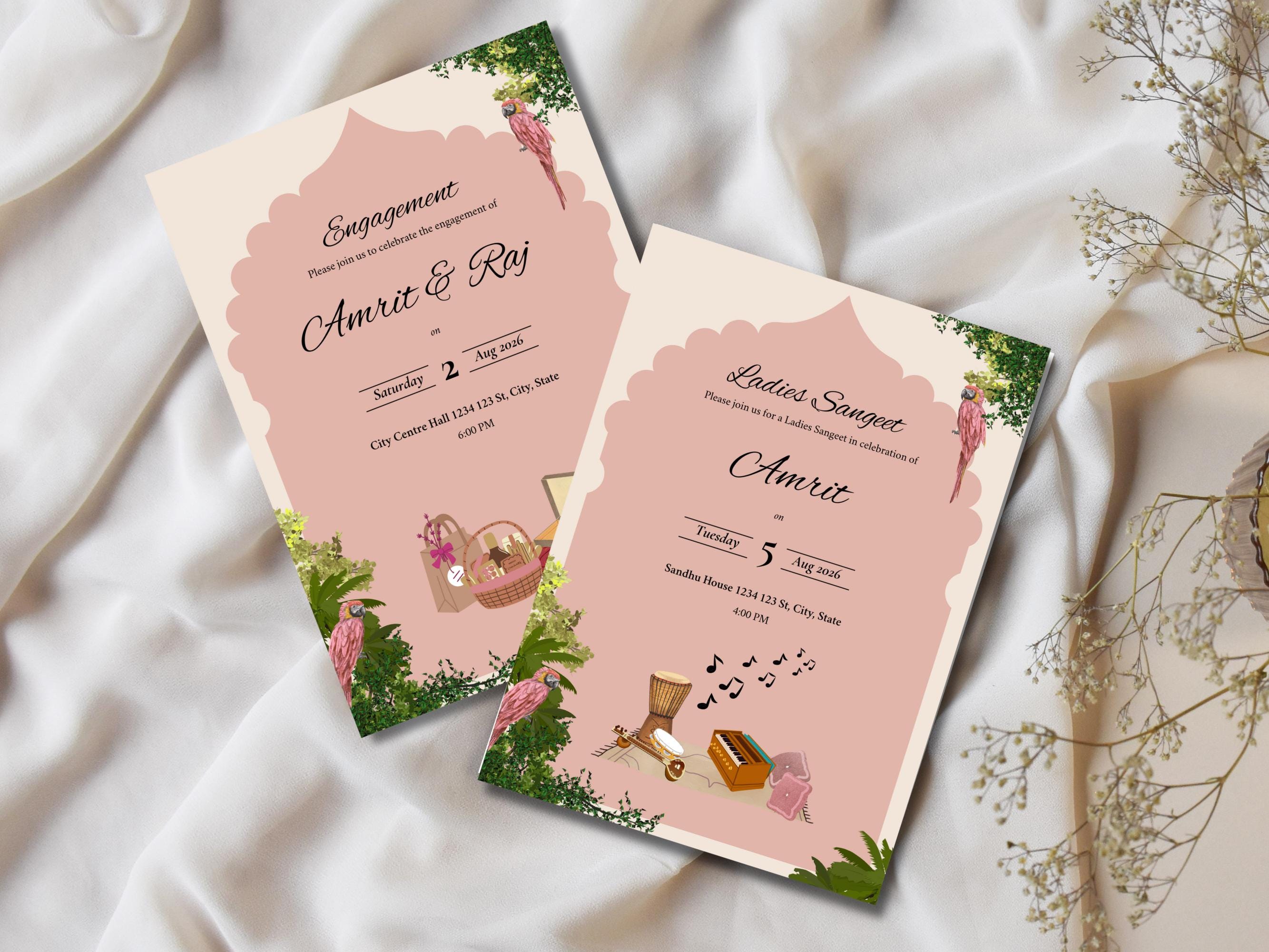 Blush Pink Punjabi Sikh Wedding Invitation Set - Mendhi, Jago, Maiyan ...