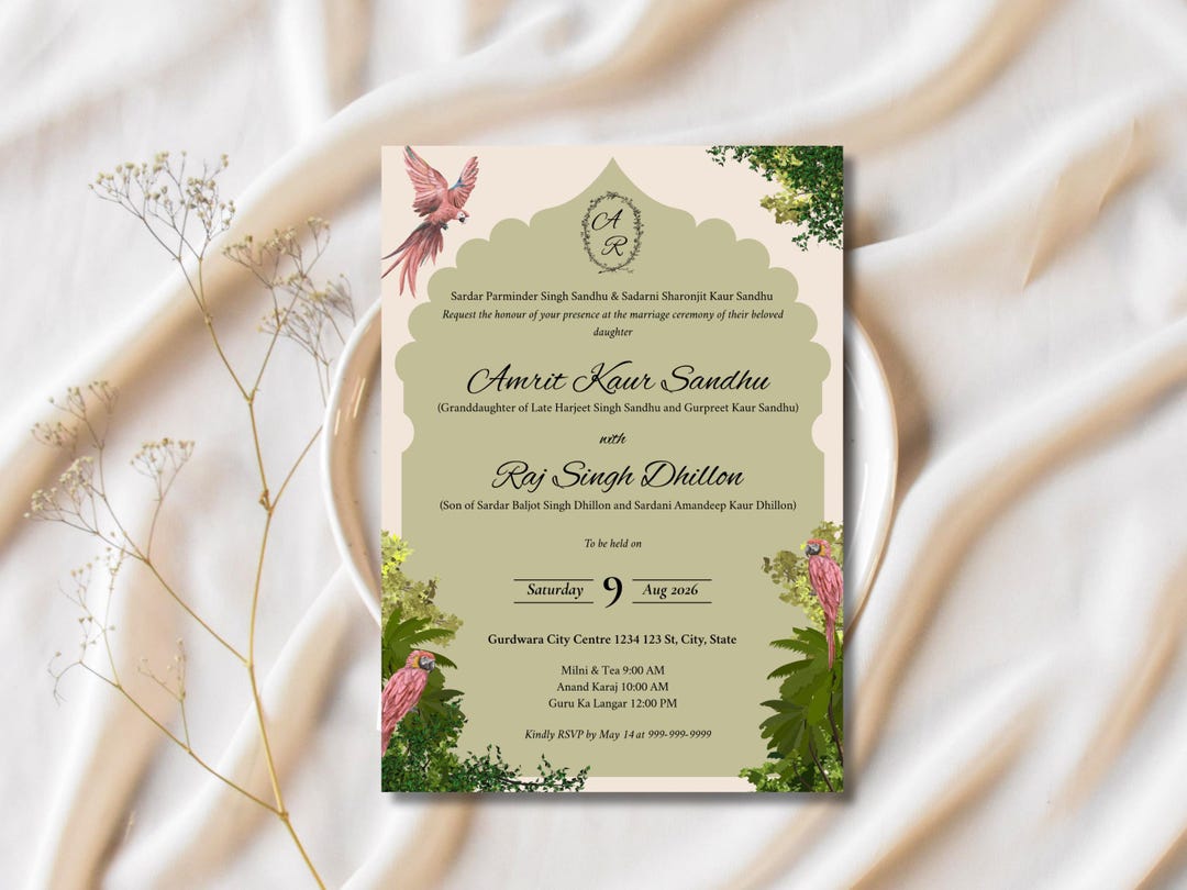 Sage Green Punjabi Sikh Wedding Invitation Set - Mendhi, Jago, Maiyan ...
