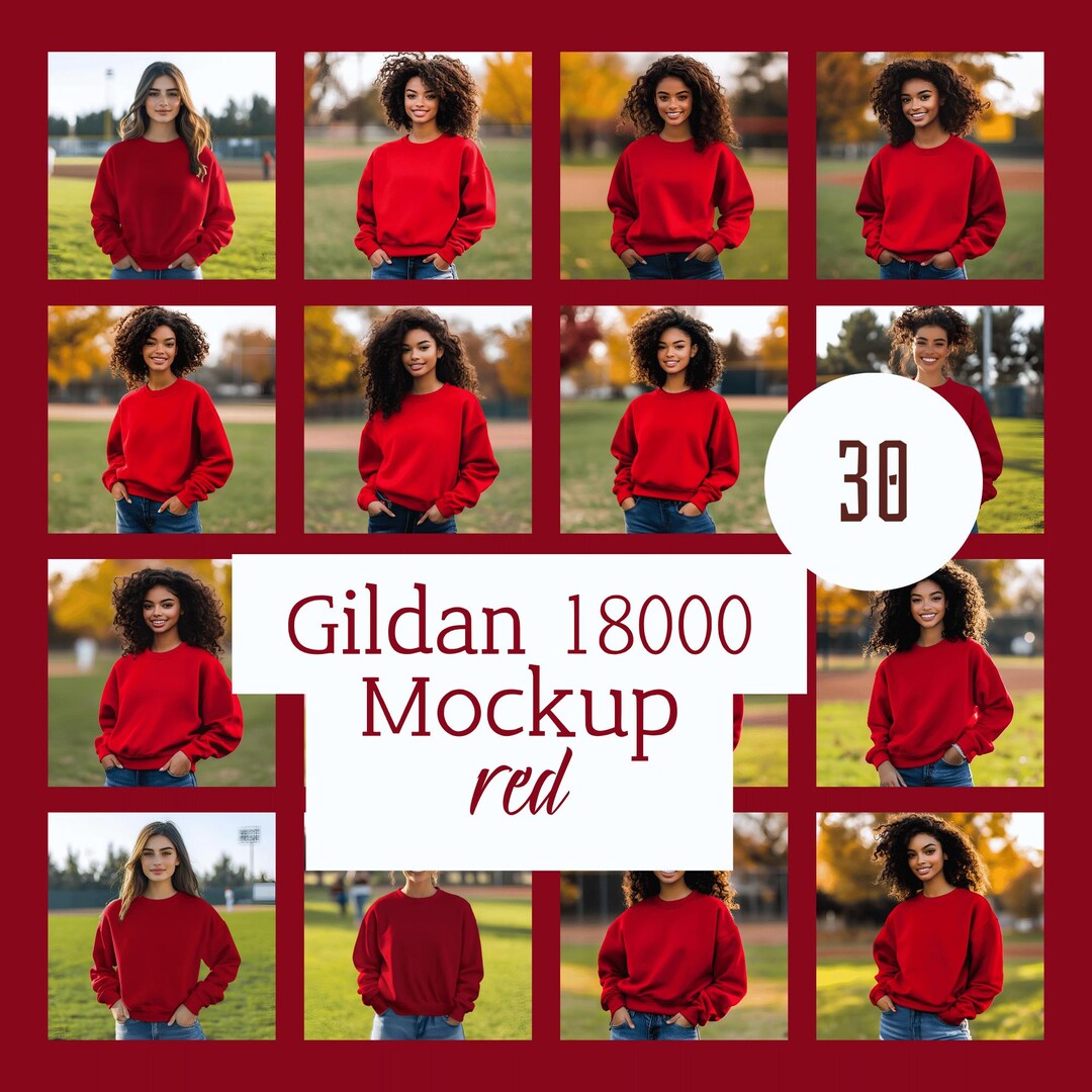 30 Gildan Mockup, Red Gildan 18000 Mockup, Sweater Mockups, Gilden ...