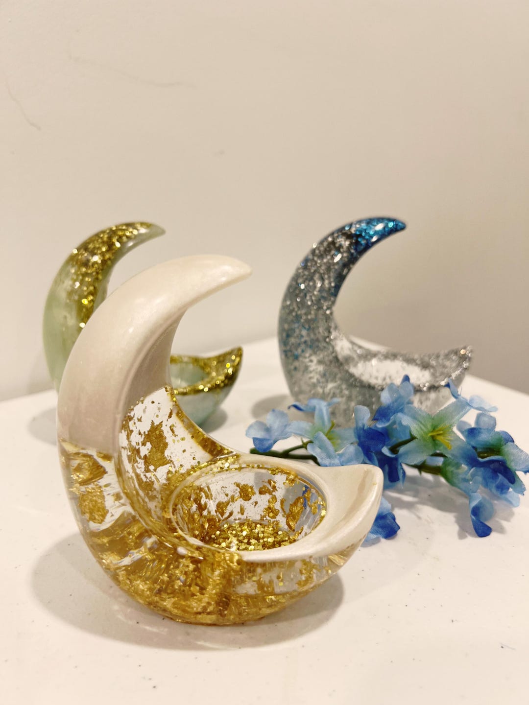 Handmade Crescent Resin Moon Cradle Candle Holder, Custom Tea Light ...