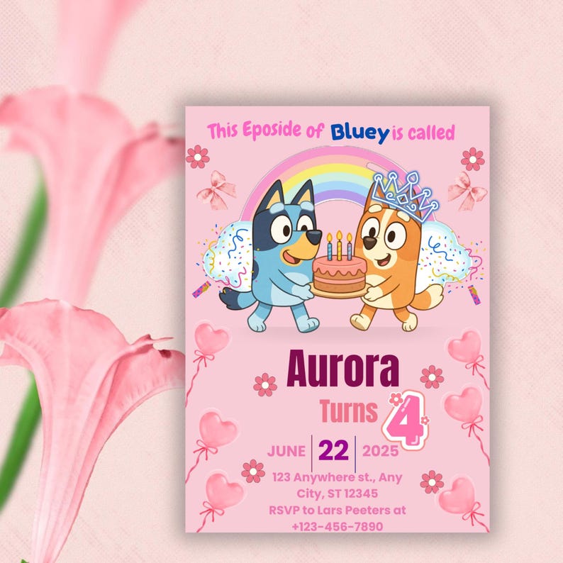 Editable Bluey Girl Birthday Invitation Template Pink | Kids Party ...