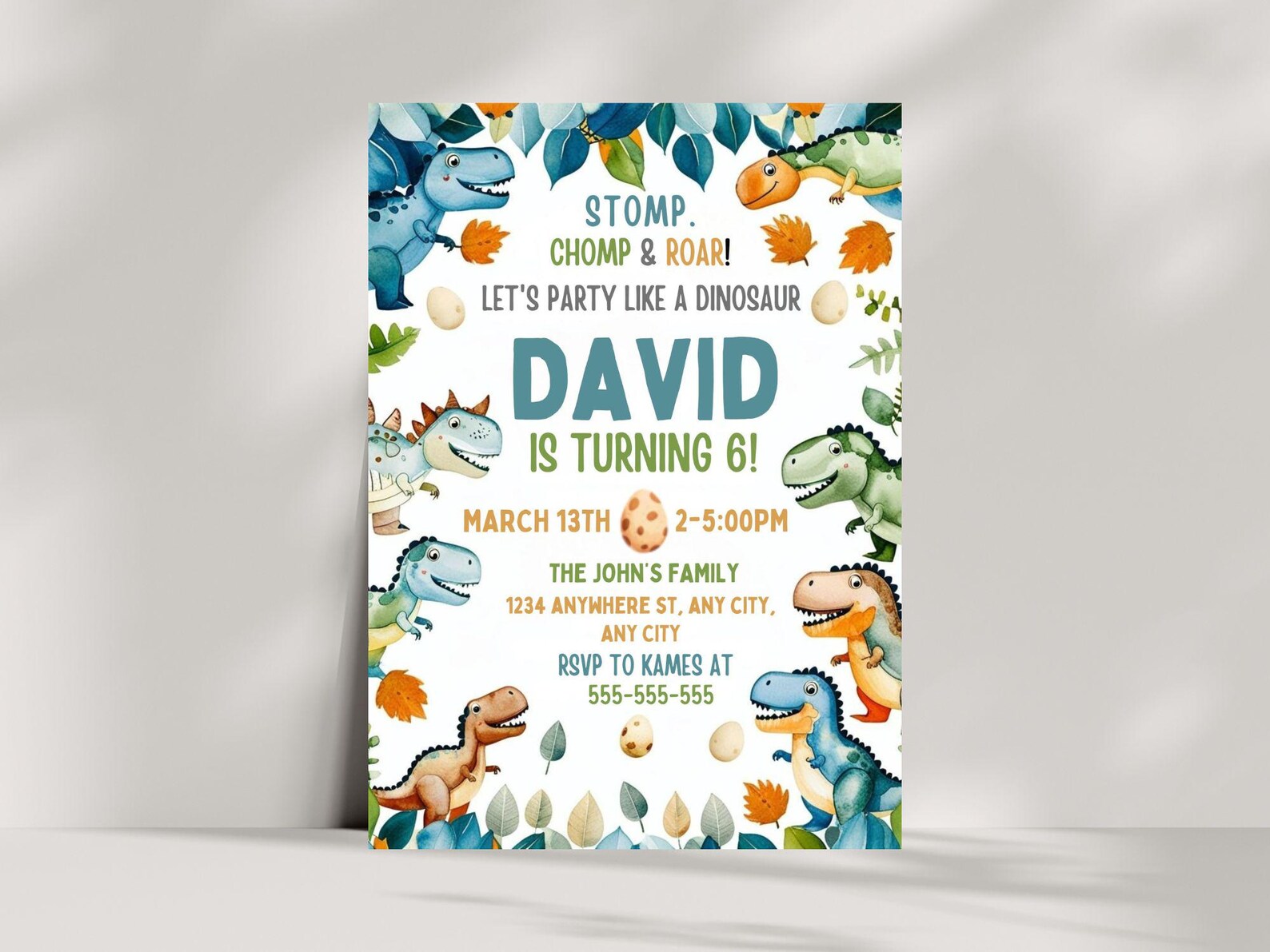 Editable Dinosaur Birthday Invitation Template: Canva Printable ...
