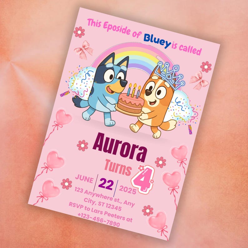 Editable Bluey Girl Birthday Invitation Template Pink | Kids Party ...