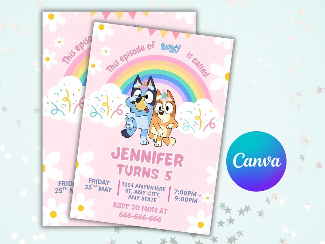Editable Bluey Girl Birthday Invitation Template | Bluey Girl Party ...