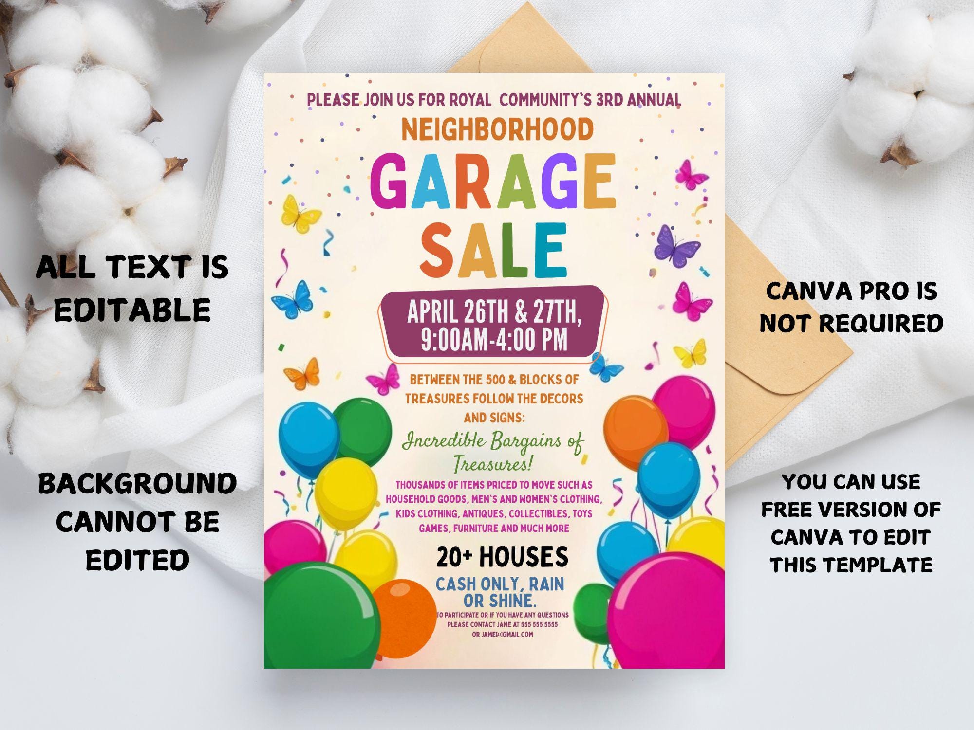 EDITABLE Garage Sale Flyer Template, Neighborhood Yard Sale Template ...