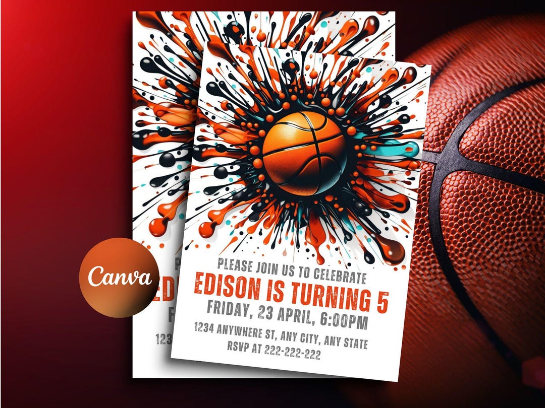 Editable Basketball Invitation Template, Basketball Birthday Invitation ...