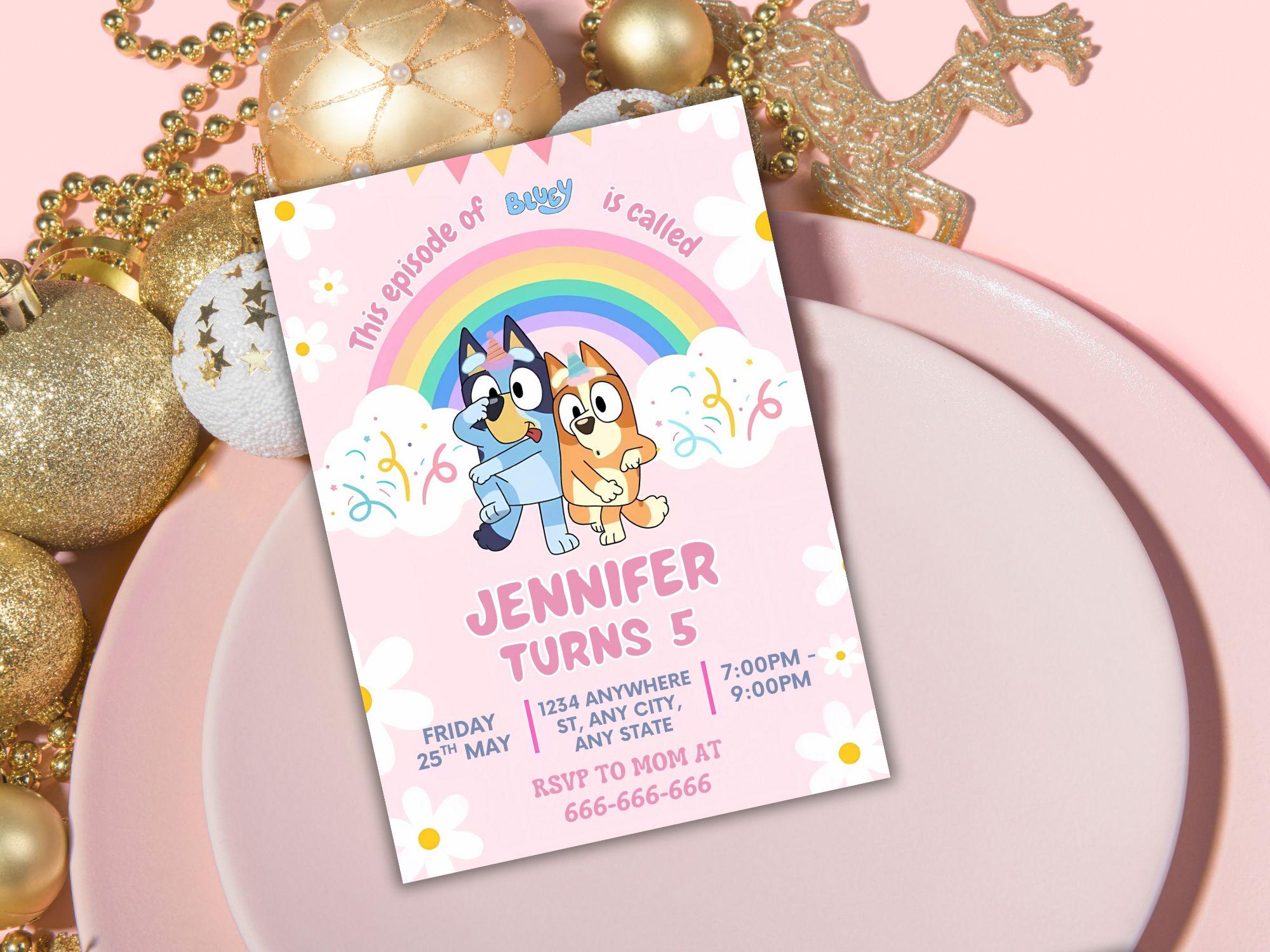 Editable Bluey Girl Birthday Invitation Template | Bluey Girl Party ...