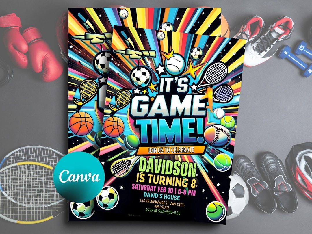 Editable Sports Birthday Invitation: All-star Game Theme (digital ...