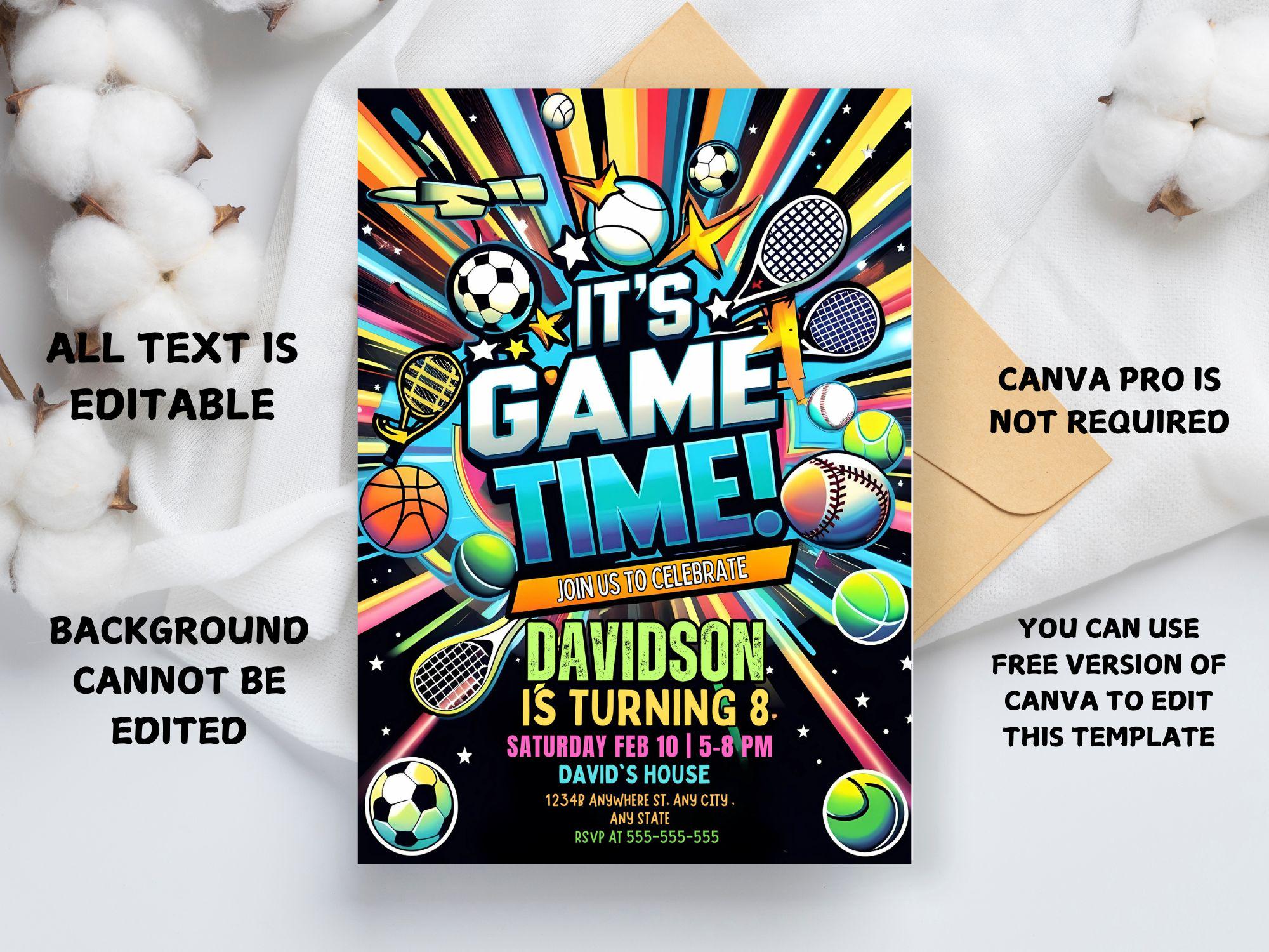 Editable Sports Birthday Invitation: All-star Game Theme (digital ...