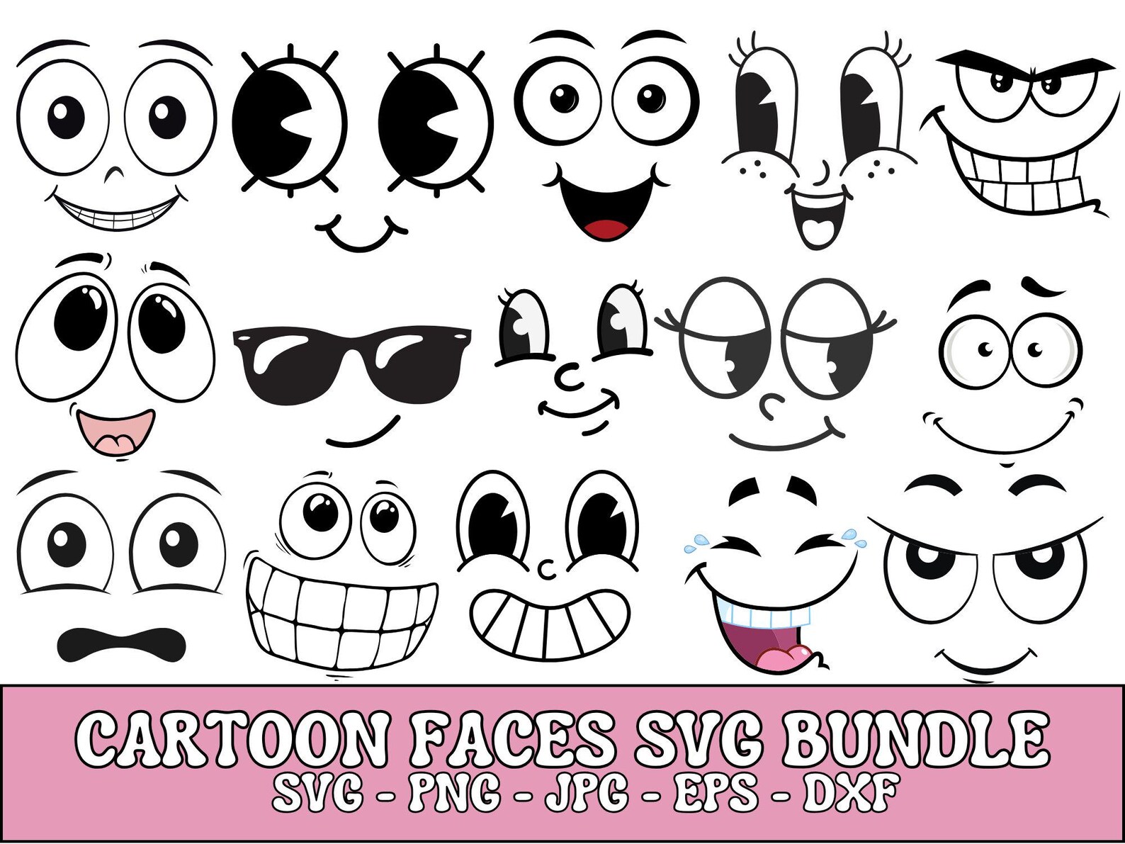 Cartoon Emotion Faces SVG Bundle, Kawaii Face SVG, Cute Funny Face SVG ...