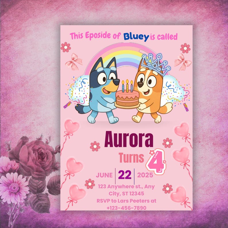 Editable Bluey Girl Birthday Invitation Template Pink | Kids Party ...