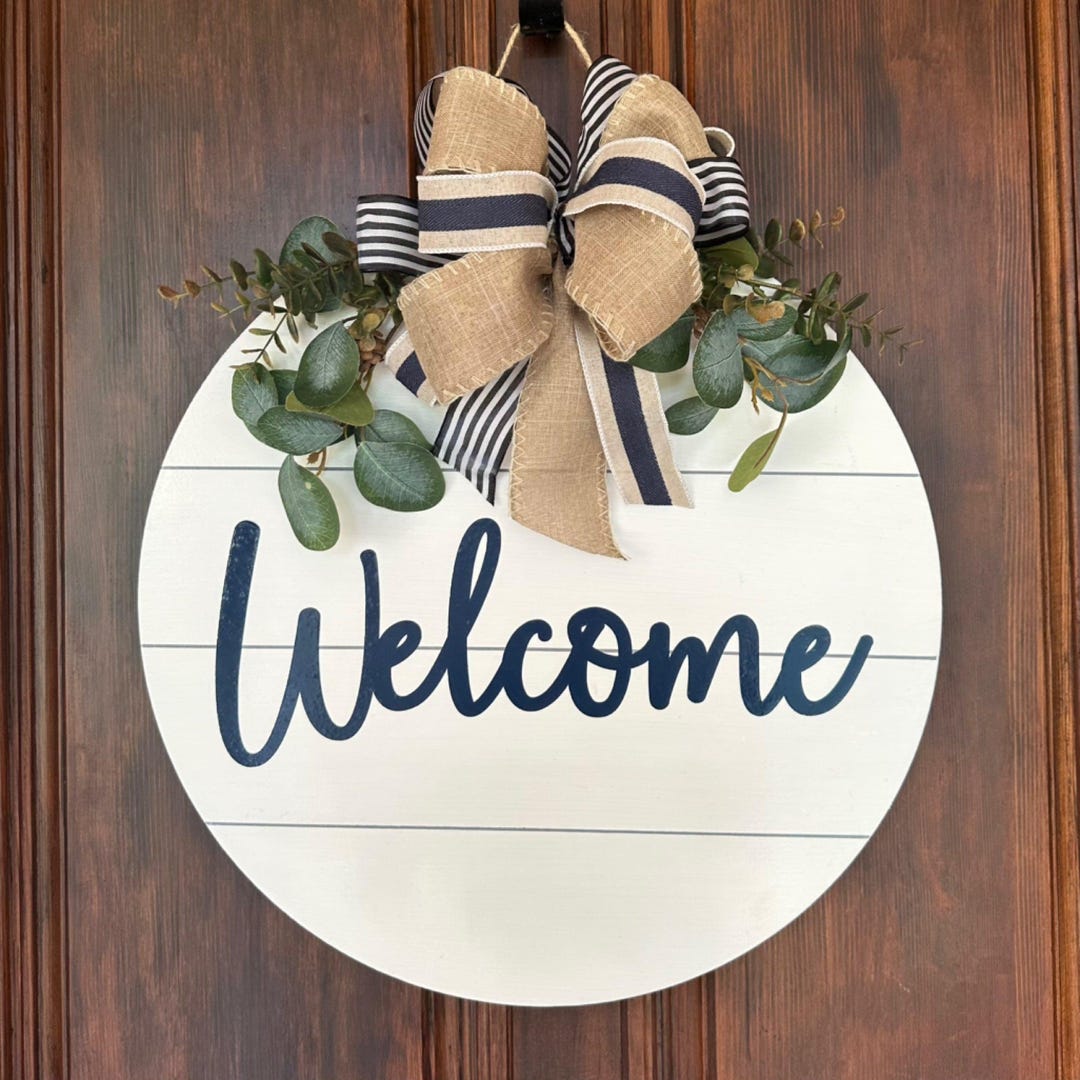 Welcome navy Shiplap Pattern 18 Door Hanger - Etsy