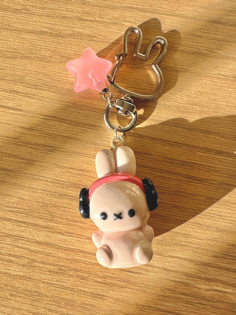 Pink Miffy Bunny With Miffy Headphones Handmade Clay Keychain - Etsy