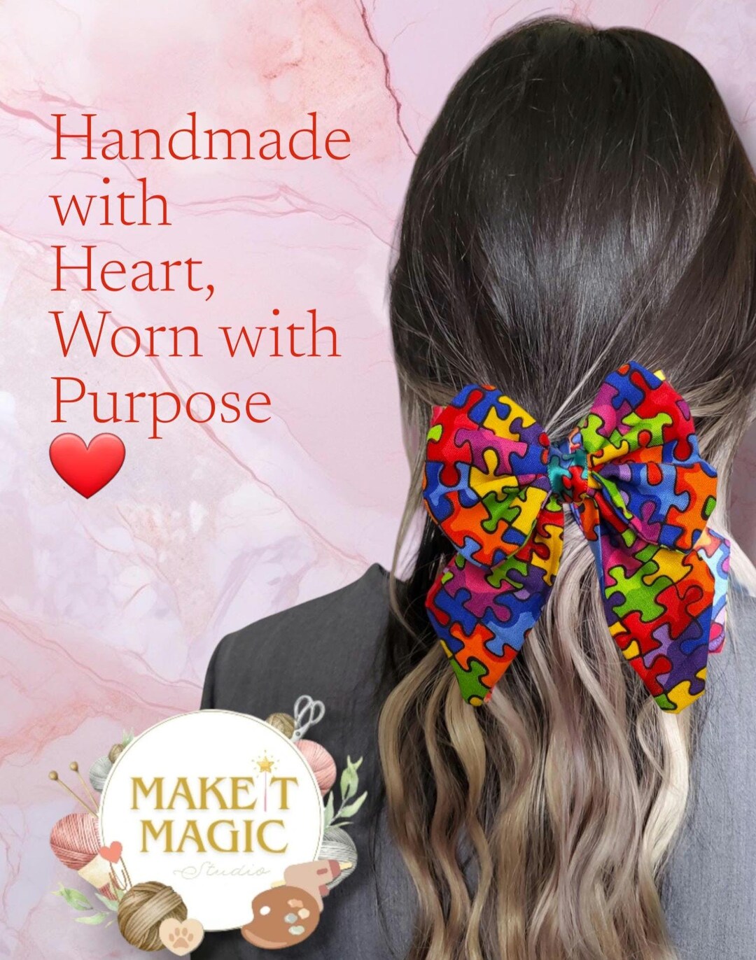 Autism Acceptance Handmade Hair Bows – Alligator Clip & Hair Tie Styles ...