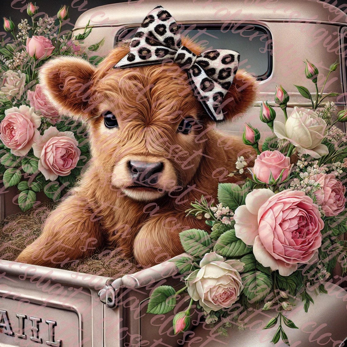 Baby Highland Cow Roses Bow Old School Truck Rose Gold - Etsy