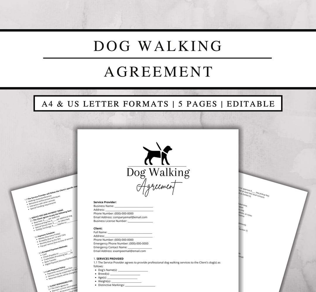 Editable Dog Walking Contract, Dog Walker Agreement, Contract for Dog ...