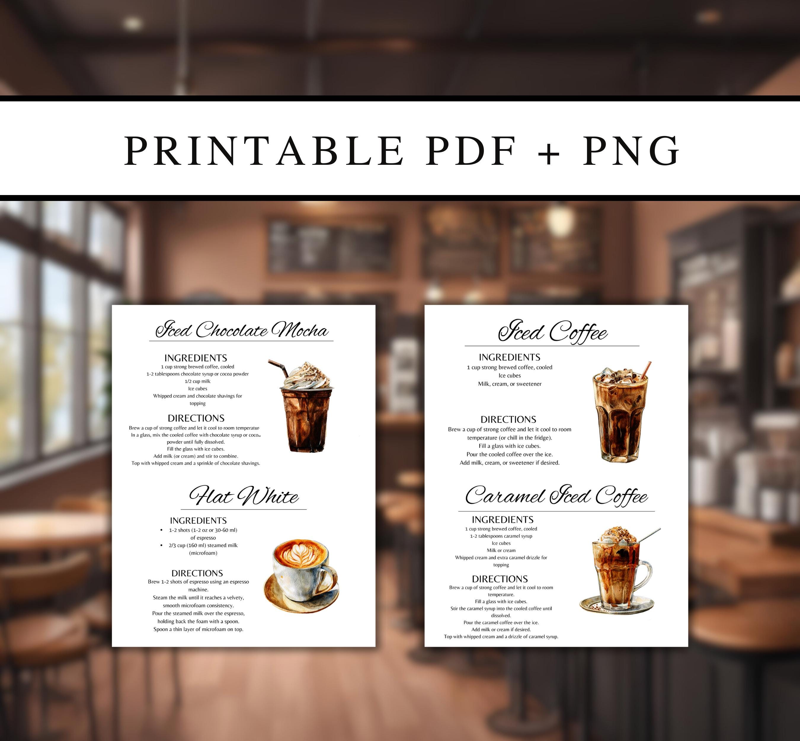 8 Simple Coffee Recipe Cards, PDF Coffee Recipe Cards, PNG Printable ...