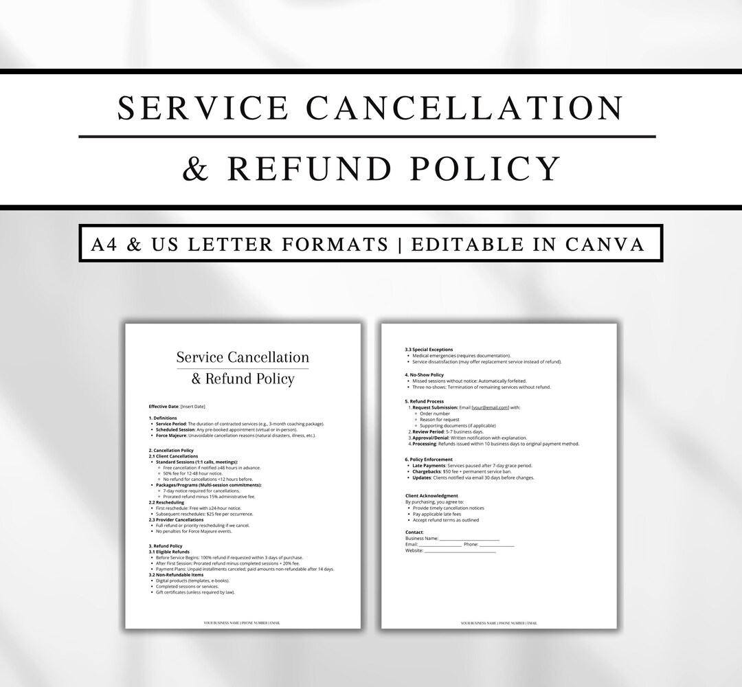 Cancellation and Refund Policy Template, Editable Cancellation Form ...