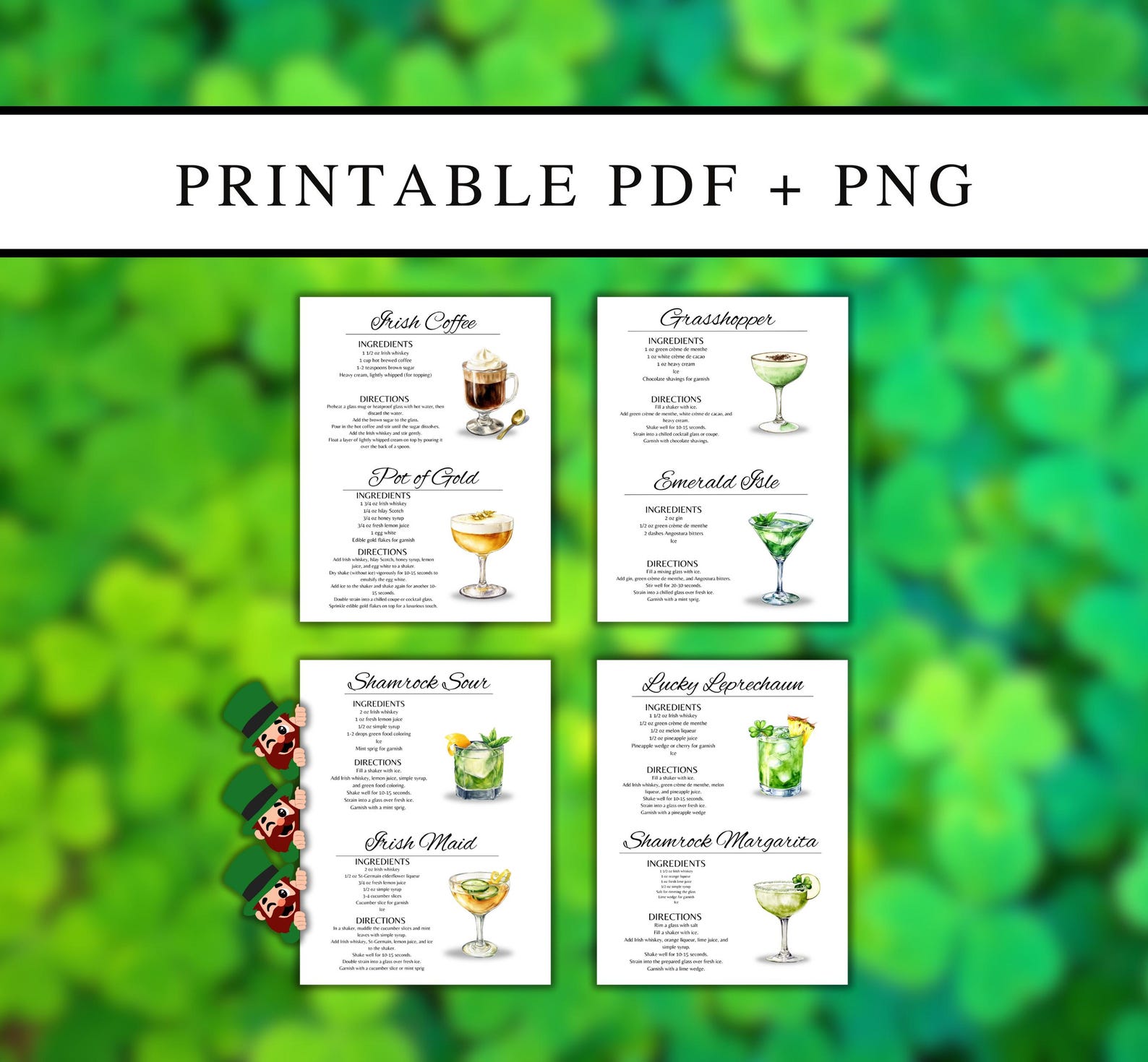 Printable St. Patrick's Day Cocktail Recipe Cards, Set of 10 St ...