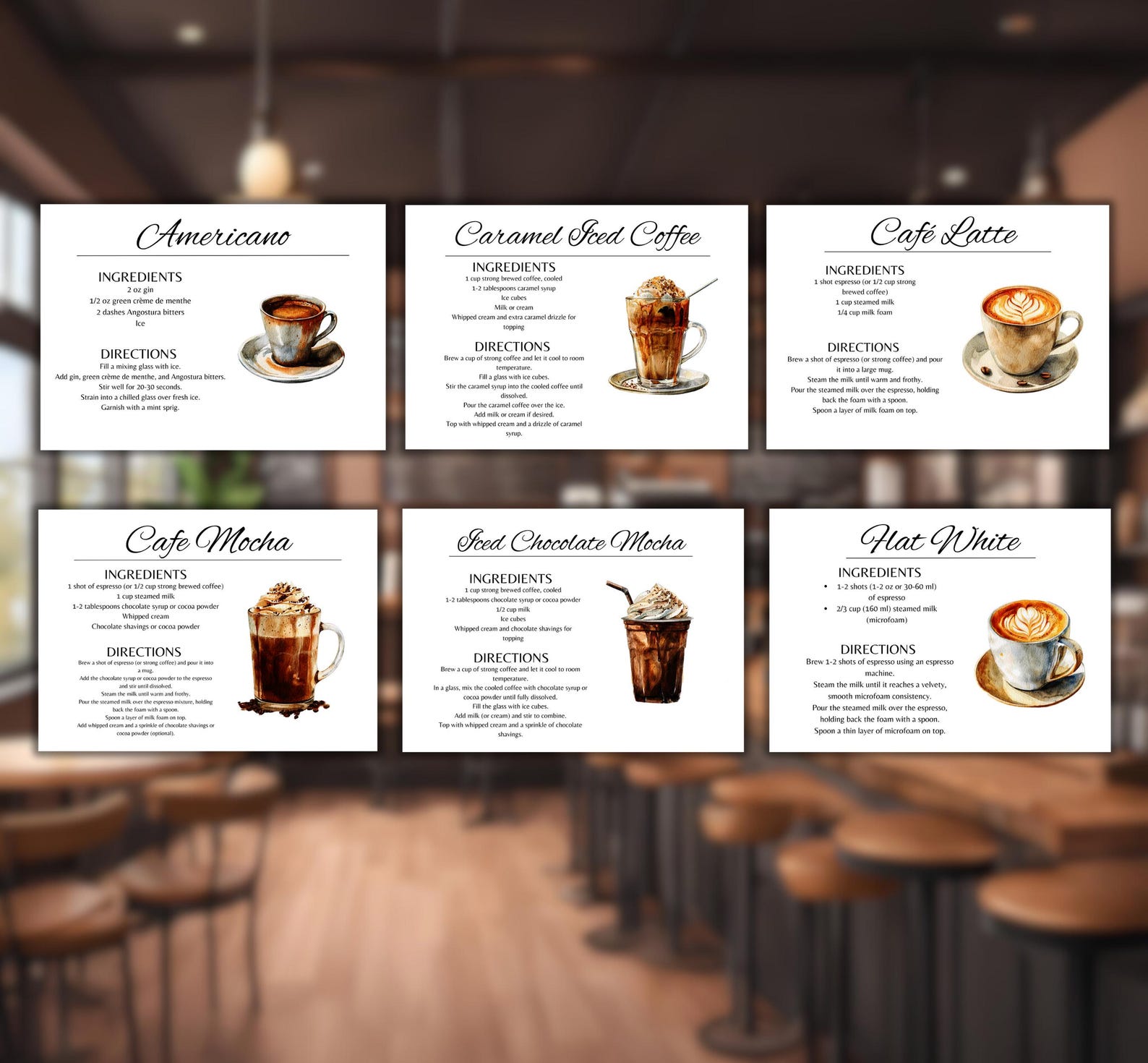 8 Simple Coffee Recipe Cards, PDF Coffee Recipe Cards, PNG Printable ...