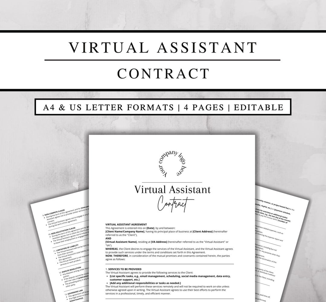Editable Virtual Assistant Contract, VA Contract Template, Contract for ...
