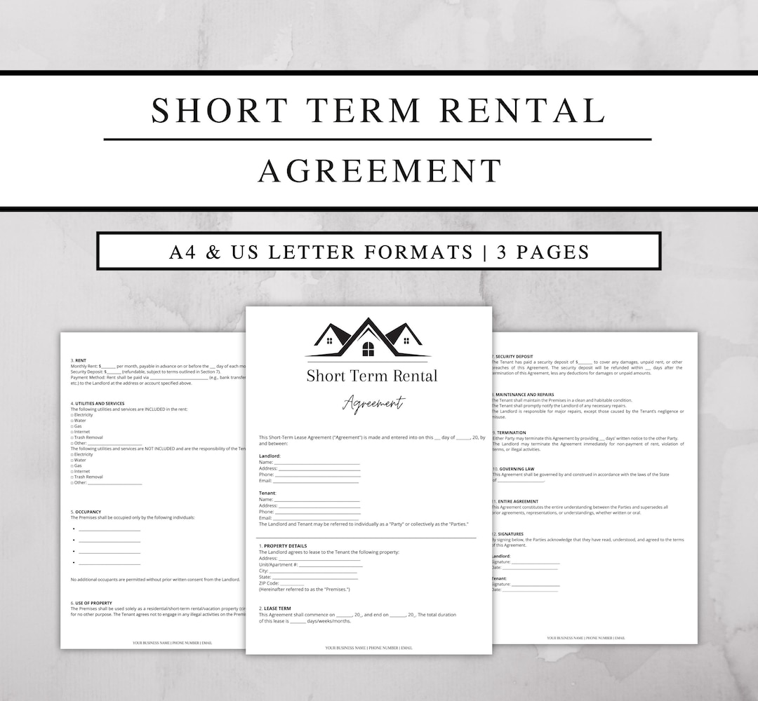Short Term Rental Agreement Template, Editable Short Term Rental ...