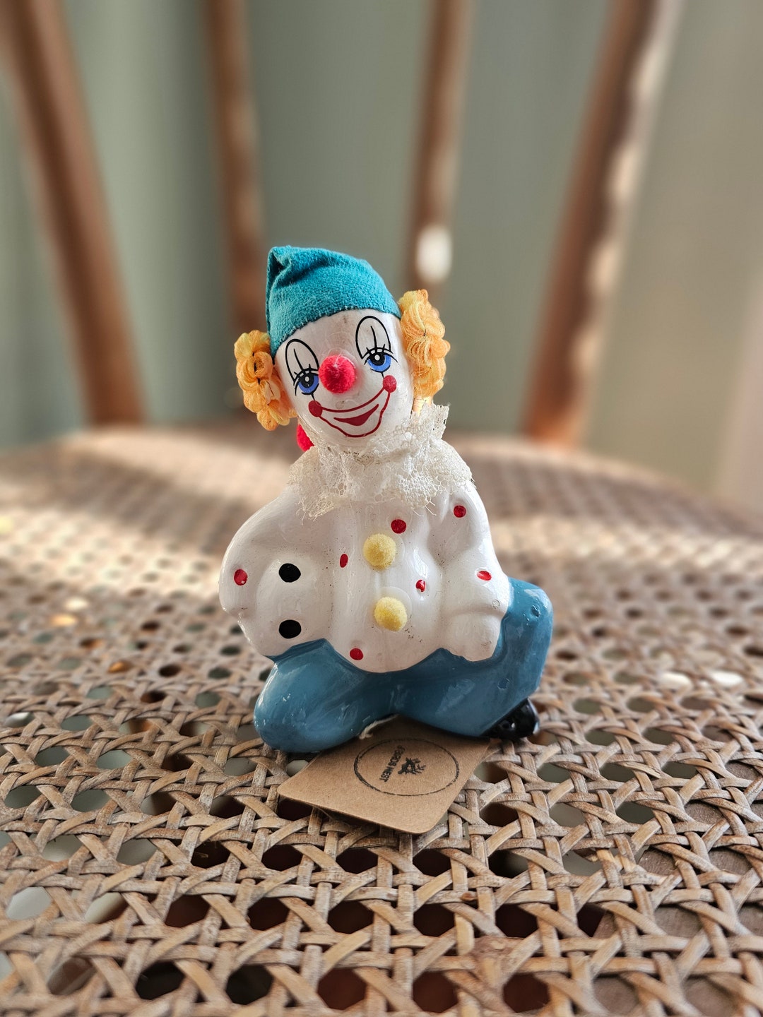 Vintage Aglion Ceramic Clown Figurines Hand Painted Happy Soccer Clown ...
