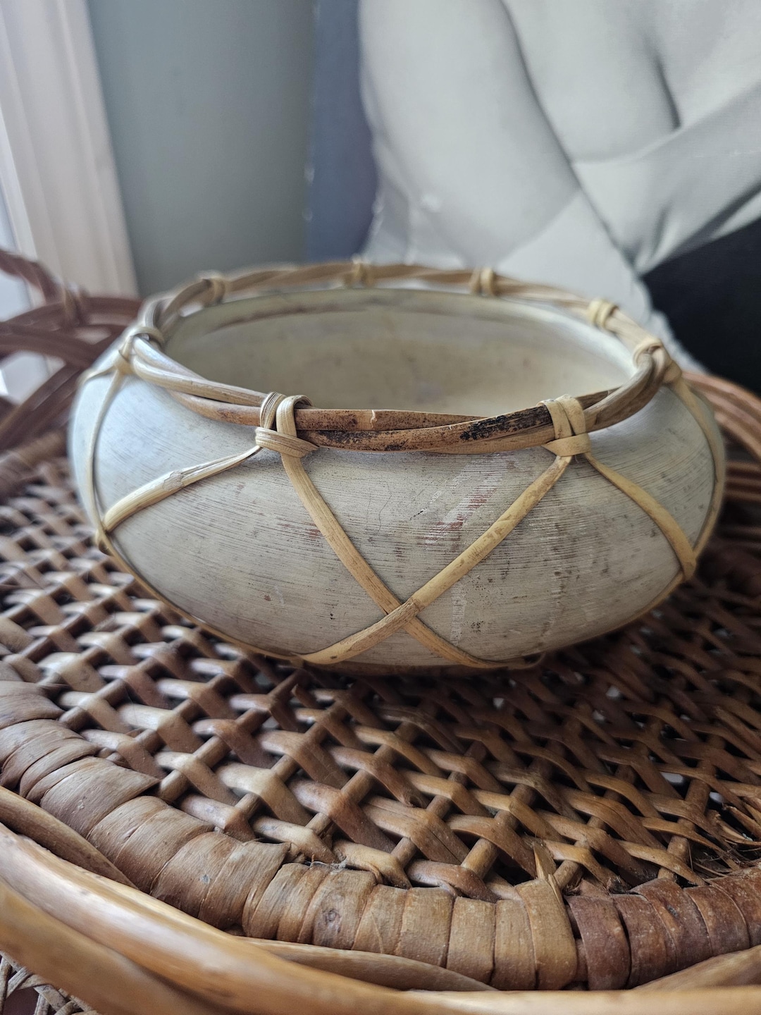 Vintage Wicker Pottery Bowl - Etsy