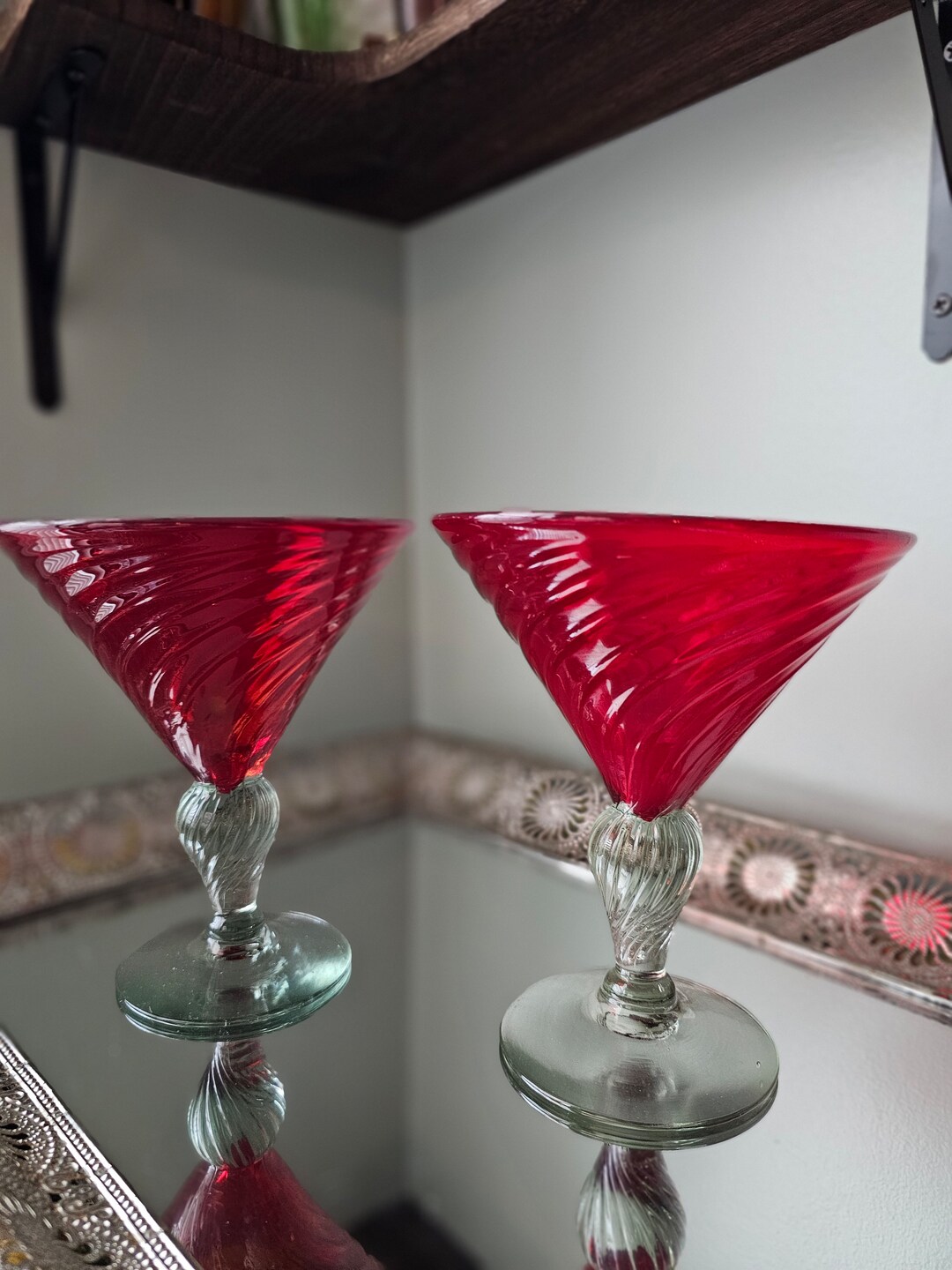 Vintage Red Martini / Margarita Glasses - Etsy