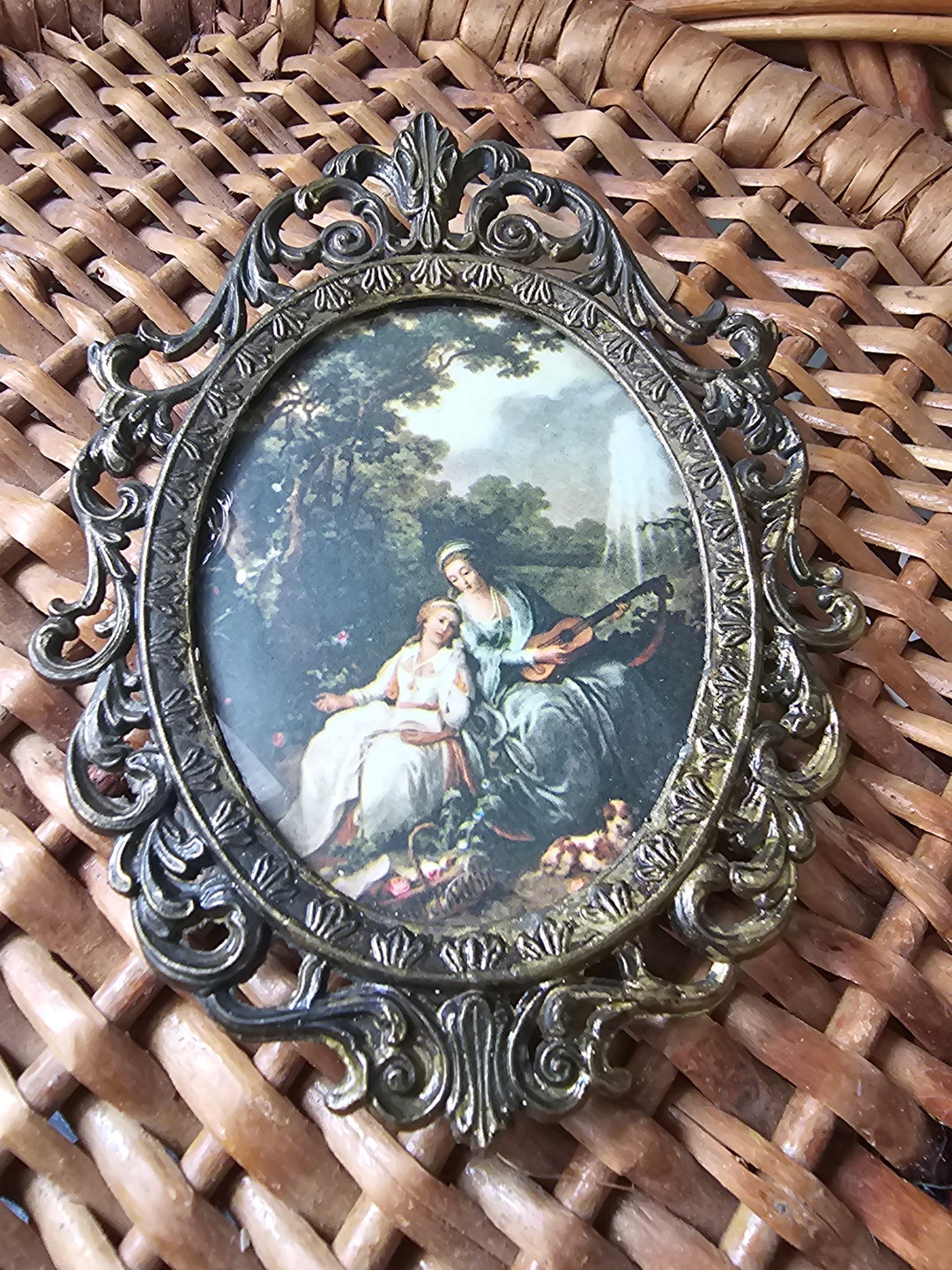 Vintage Brass Oval Itialan Frame and Print - Etsy