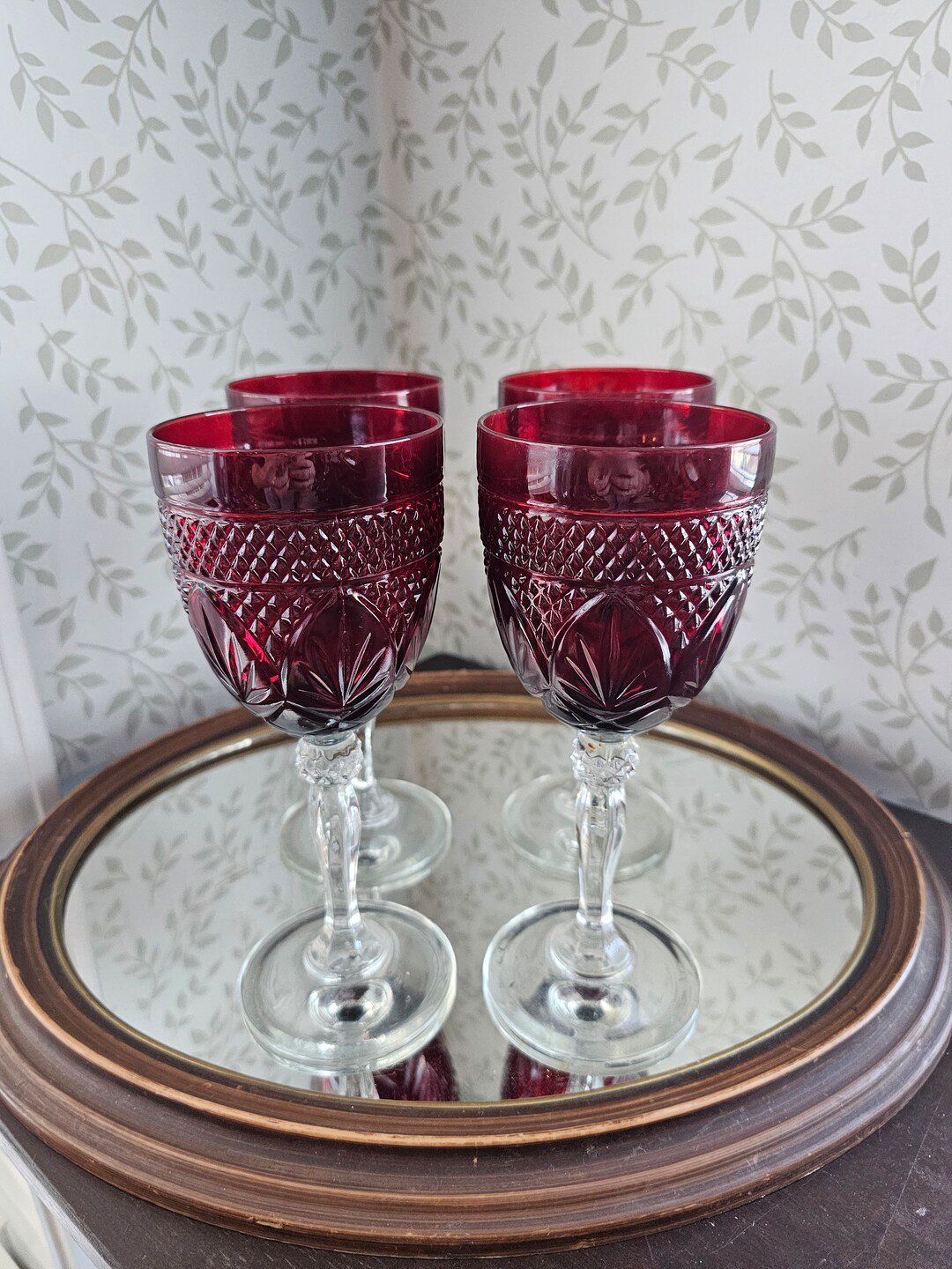 Antique Ruby Red Wine Glasses by CRISTAL D'ARQUES-DURAND - Etsy