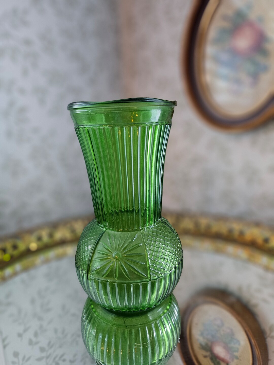 Vintage Emerald Green Glass Vase, CFG CL 3 2 Vase, 6 1/2 Inch Vase ...