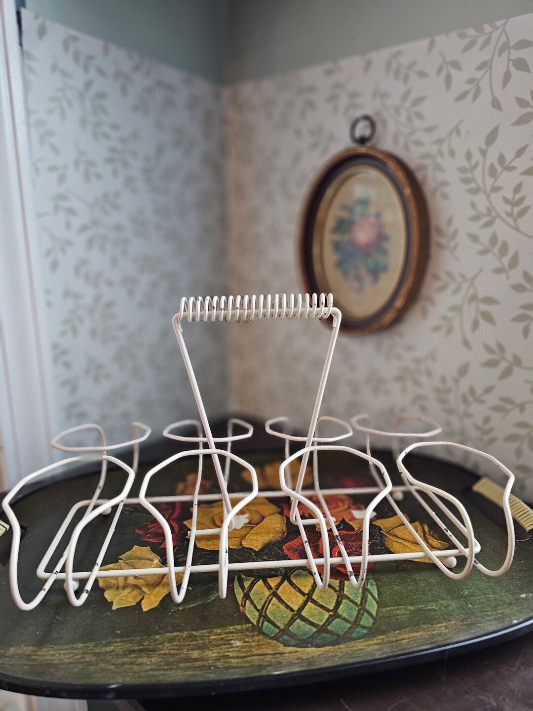 MCM Bar Glasses Holder, Carrier, Tray, Caddy With Metal Spiral Handle ...