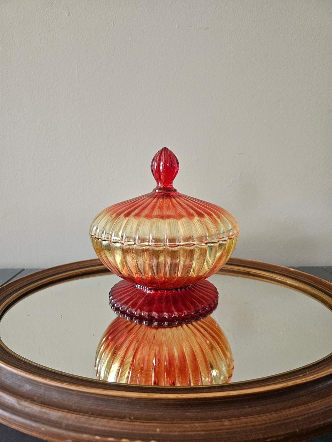 Vintage Amberina Glass Candy Dish - Etsy