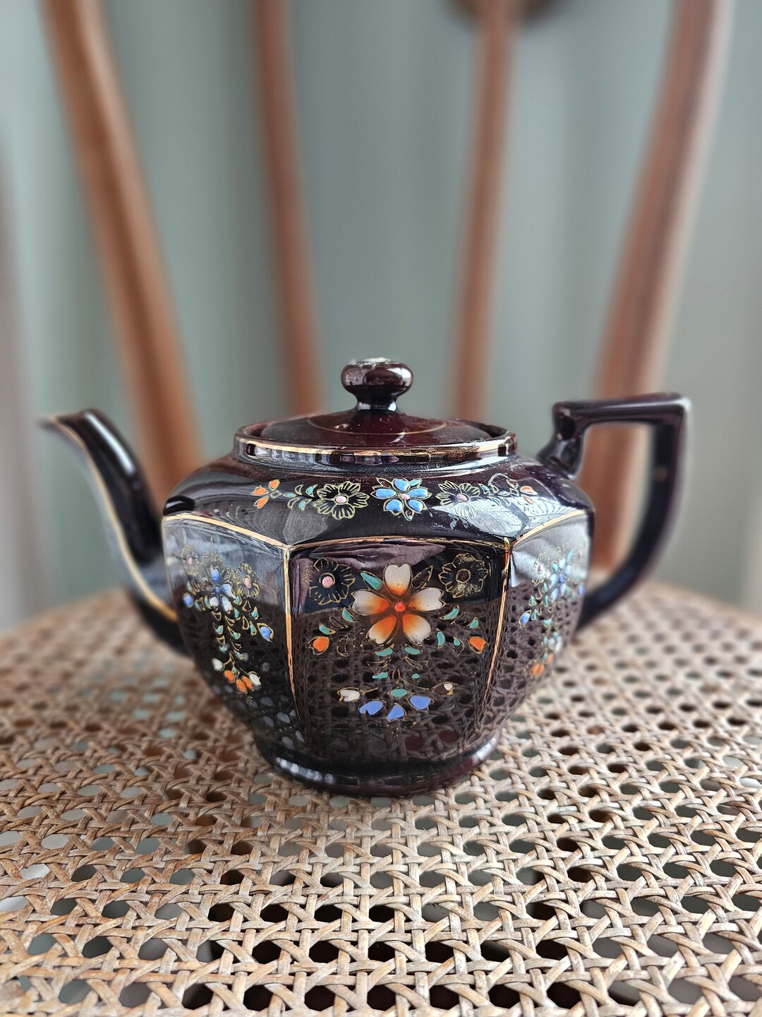 Vintage Hand Painted Brown Betty Redware Teapot - Etsy
