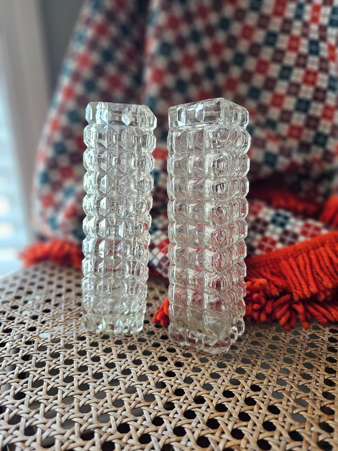 Vintage Square Cut Glass Vase Block Pattern 7" Tall - Etsy