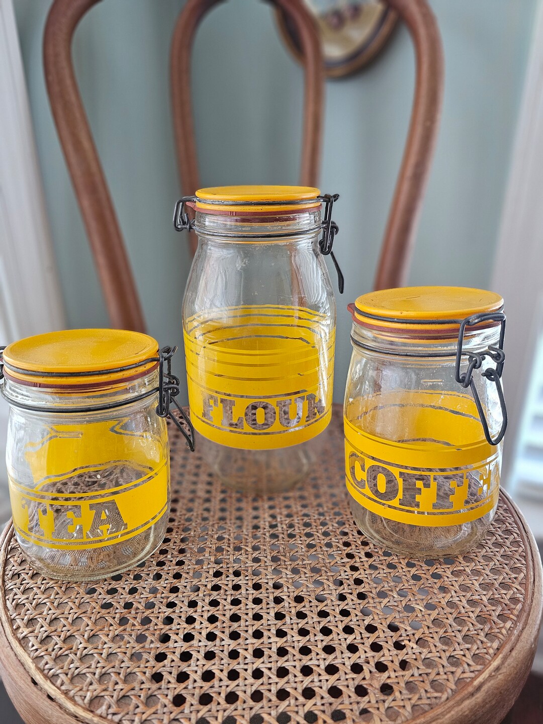 Carlton Glass- Flour, Tea Amd Coffee Set of 3 Hinged Hermetic Seal ...