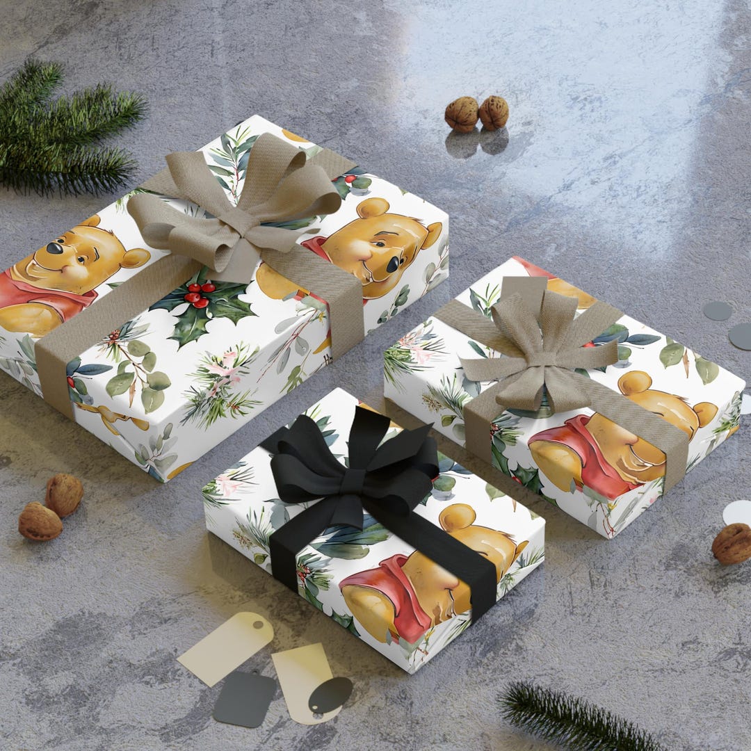 Wrapping Paper Rolls, Winnie the Pooh Christmas Gift Wrap, Watercolor ...