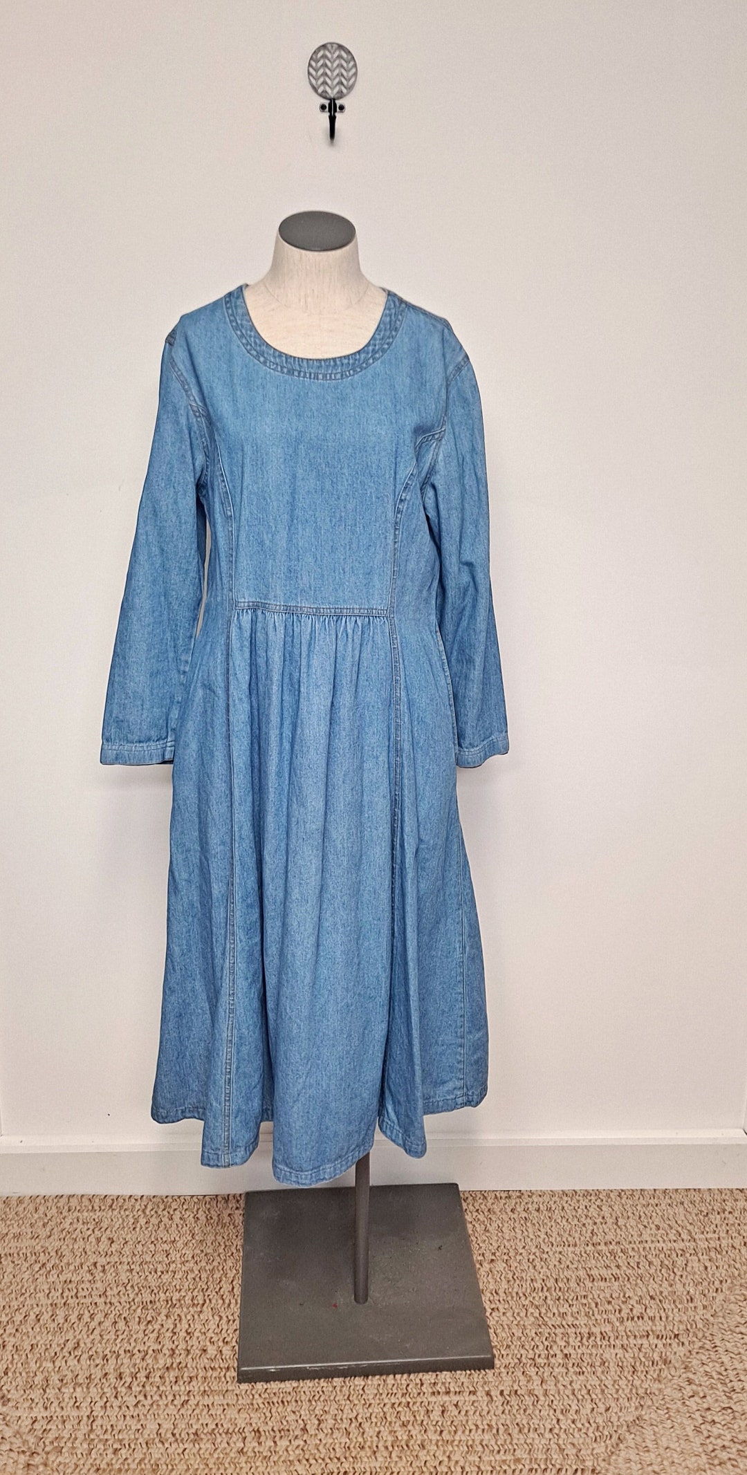 Vintage 90s Light Blue Minimalist Denim Mid Calf Maxi Dress Women ...