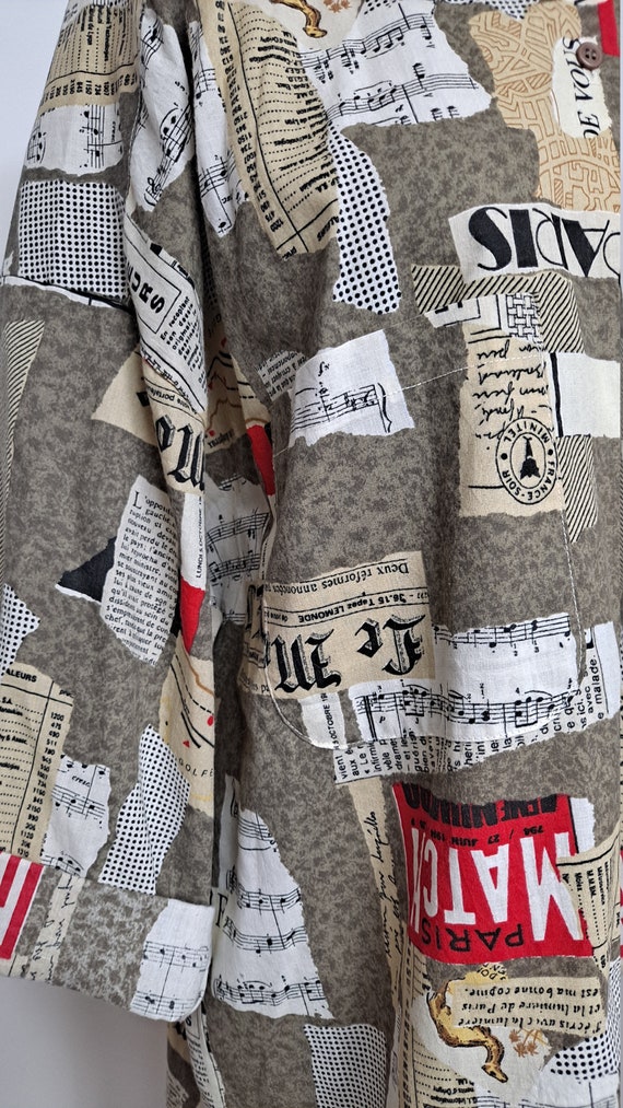 Vintage 80s Oversized Abstract Tan Button Up Blouse w… - Gem